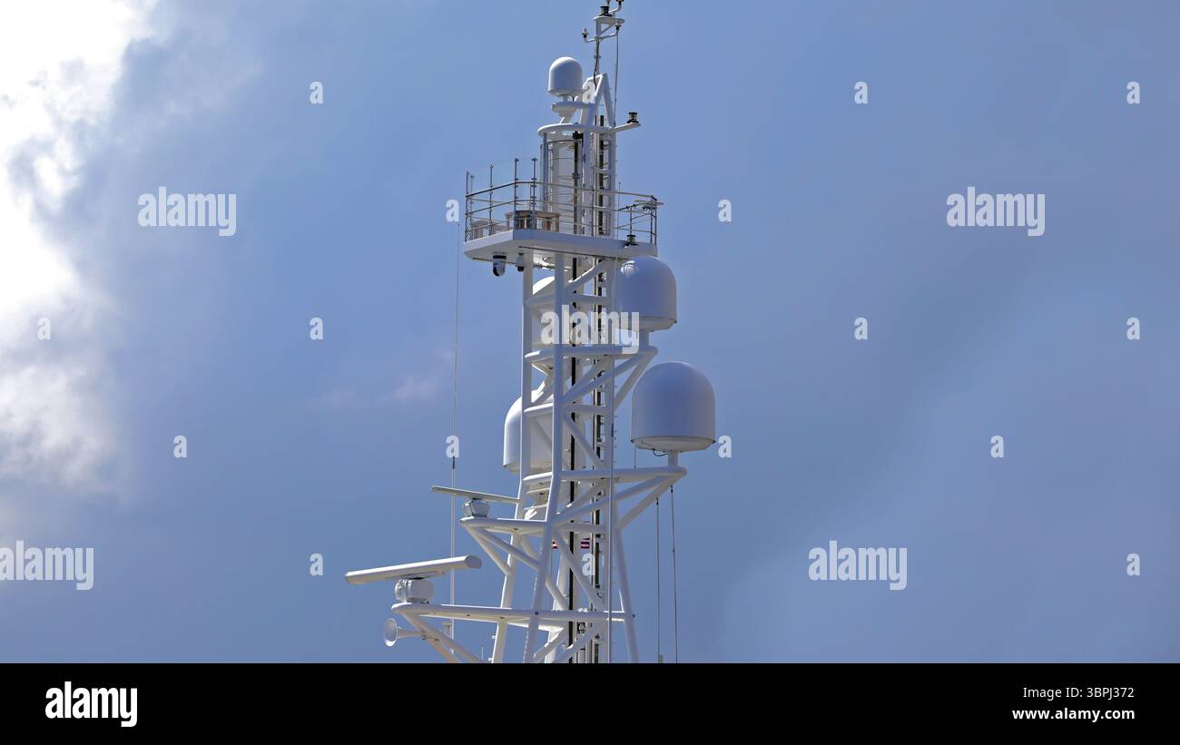 satellite antenna array atop a yacht Stock Photo - Alamy