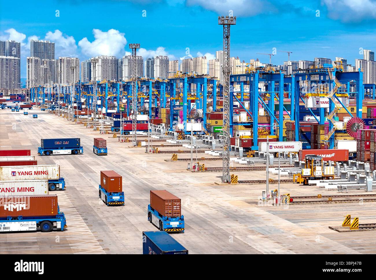 Automated guided vehicles transport goods at the fully automated ...