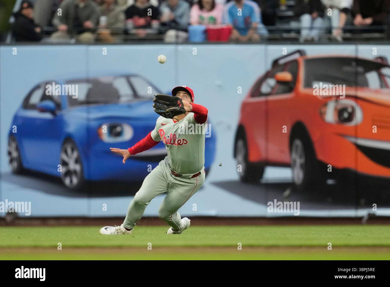 Philadelphia Phillies left fielder Otto Kemp catches a fly out hit by ...