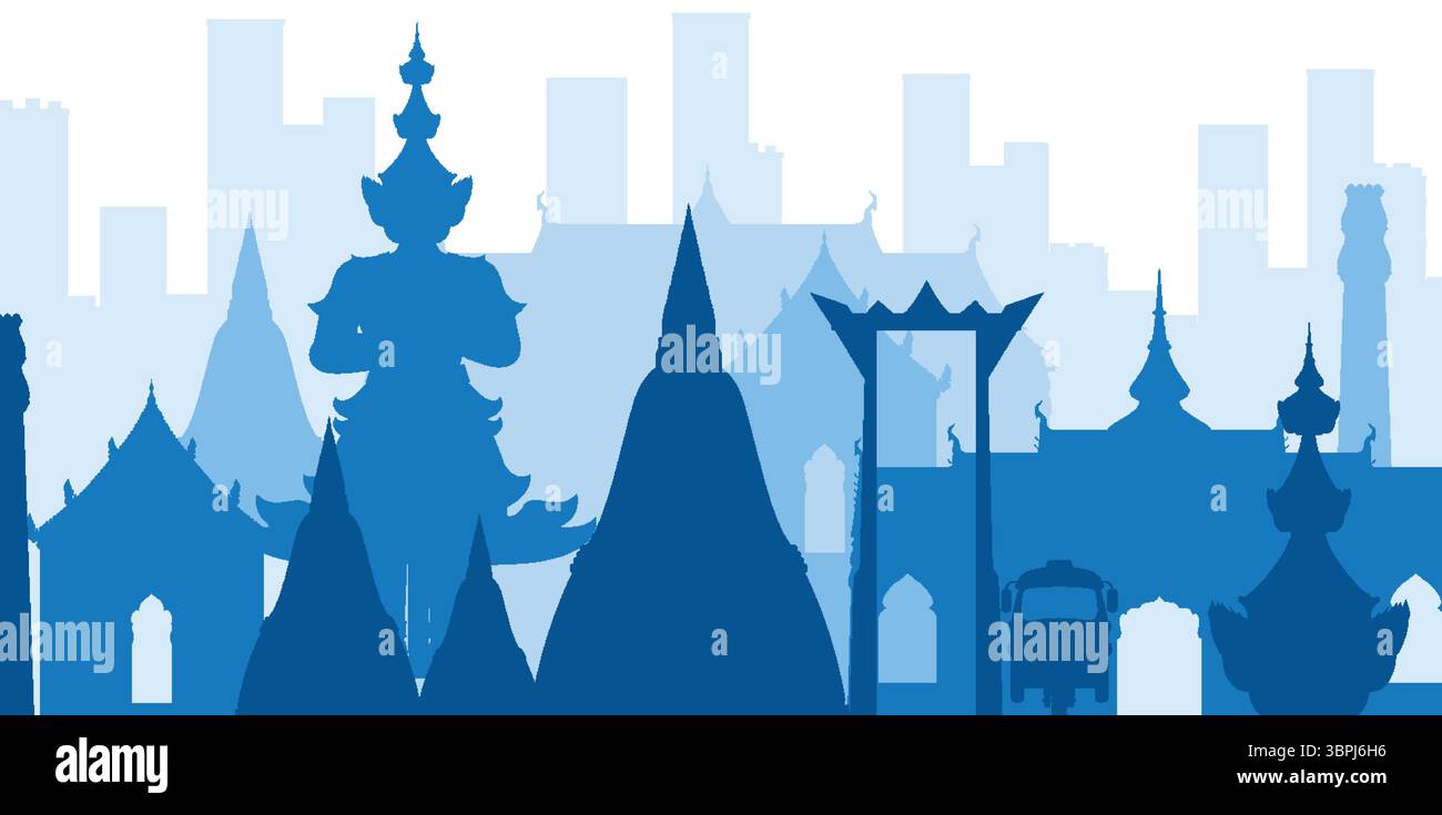 Vector illustration of Thailand's iconic skyline with temples and ...