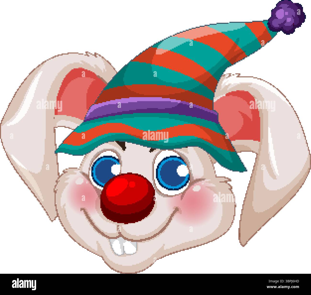 Playful rabbit clown illustration with a colorful striped hat and ...