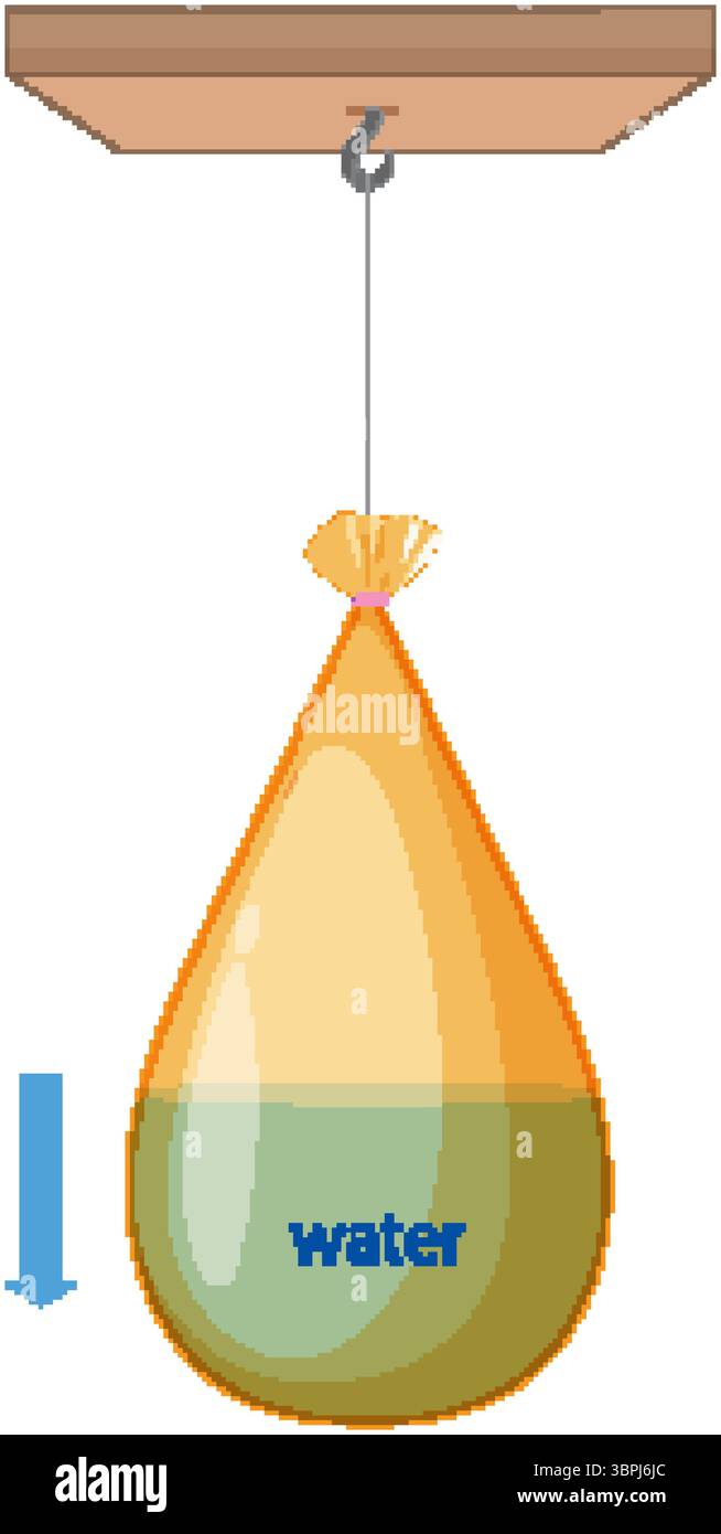 Vector illustration of a water-filled balloon suspended from a ceiling ...