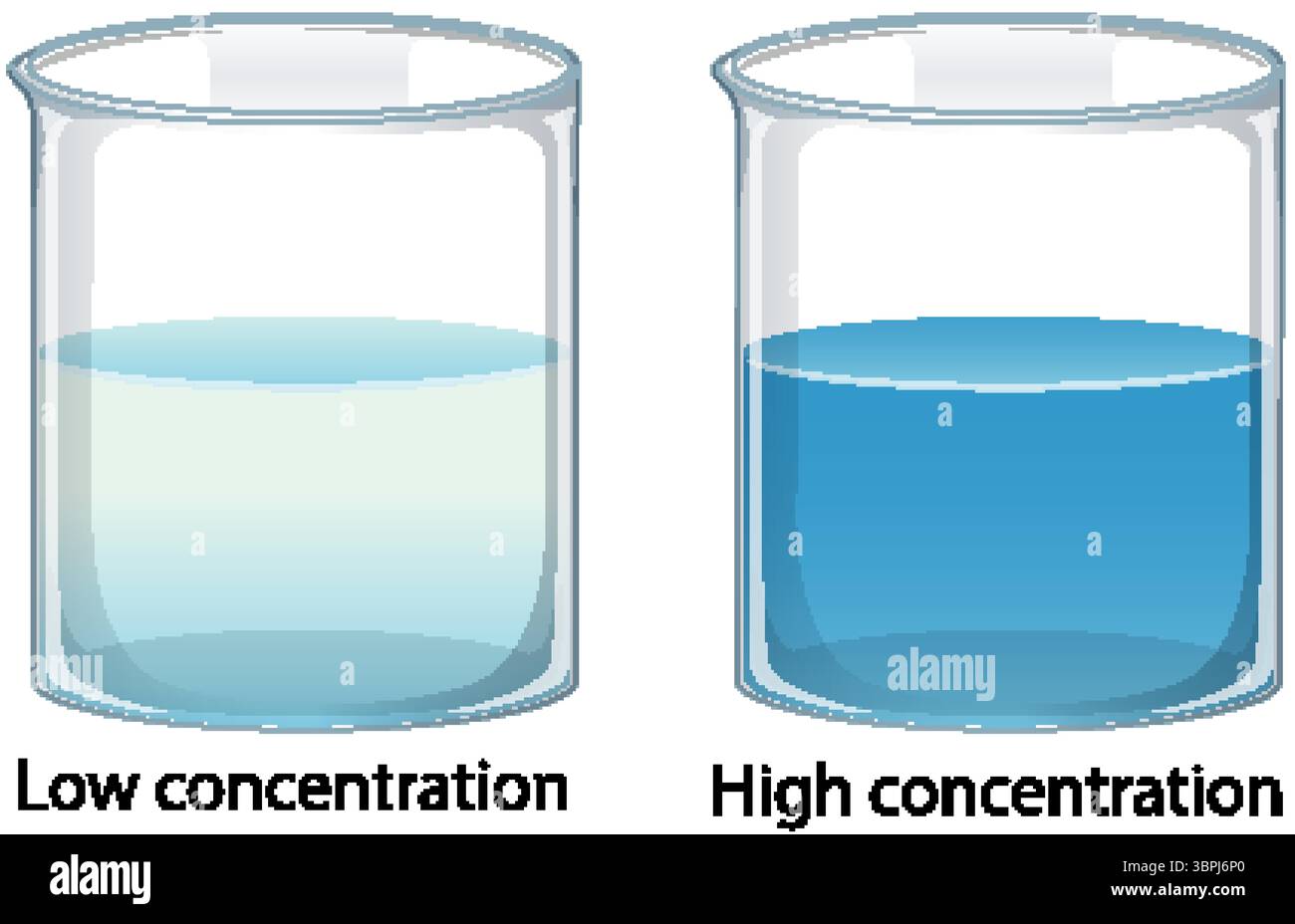 Vector illustration of two beakers showing low and high concentration ...