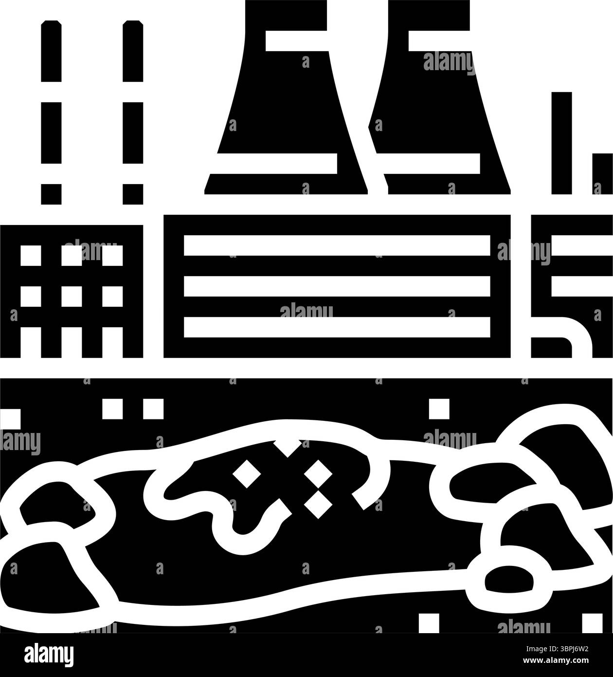 industrial plant near polluted lake chemical pollution glyph icon ...