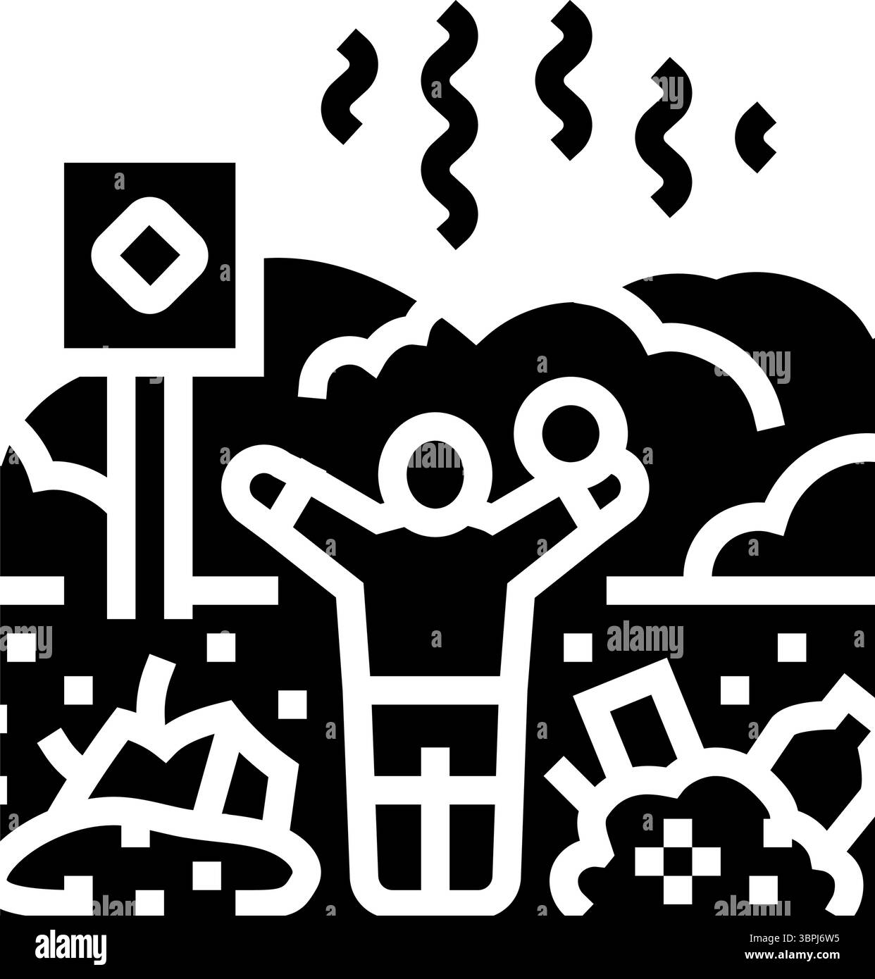 child playing near toxic waste dump chemical pollution glyph icon ...