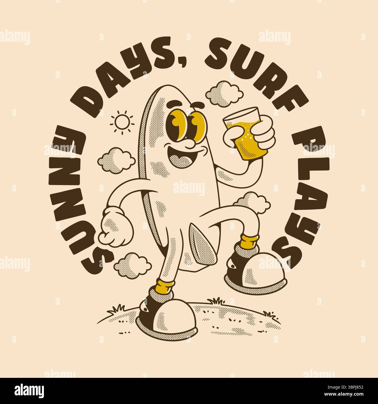 Fun cartoon surfboard character perfect for summer and beach designs ...