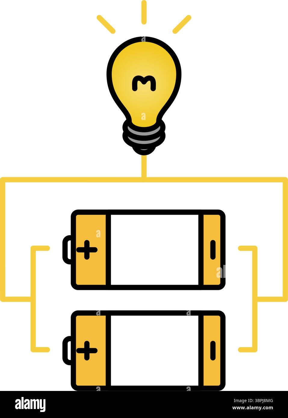 Simple line drawing icon of a dry cell battery with parallel ...