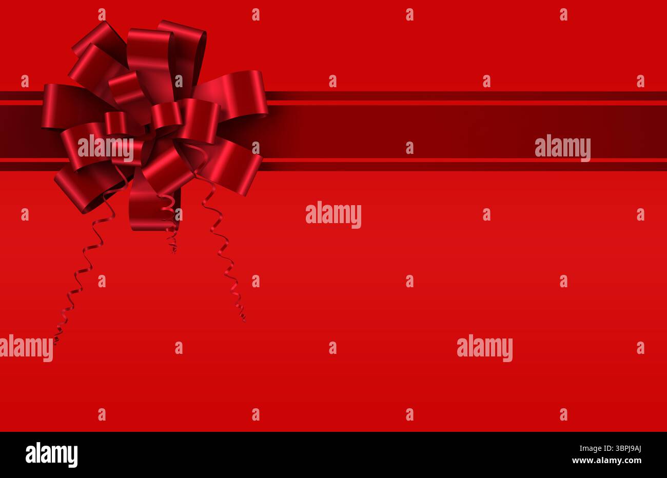 Glossy red gift bow is featuring ribbon loops and curled streamers in ...