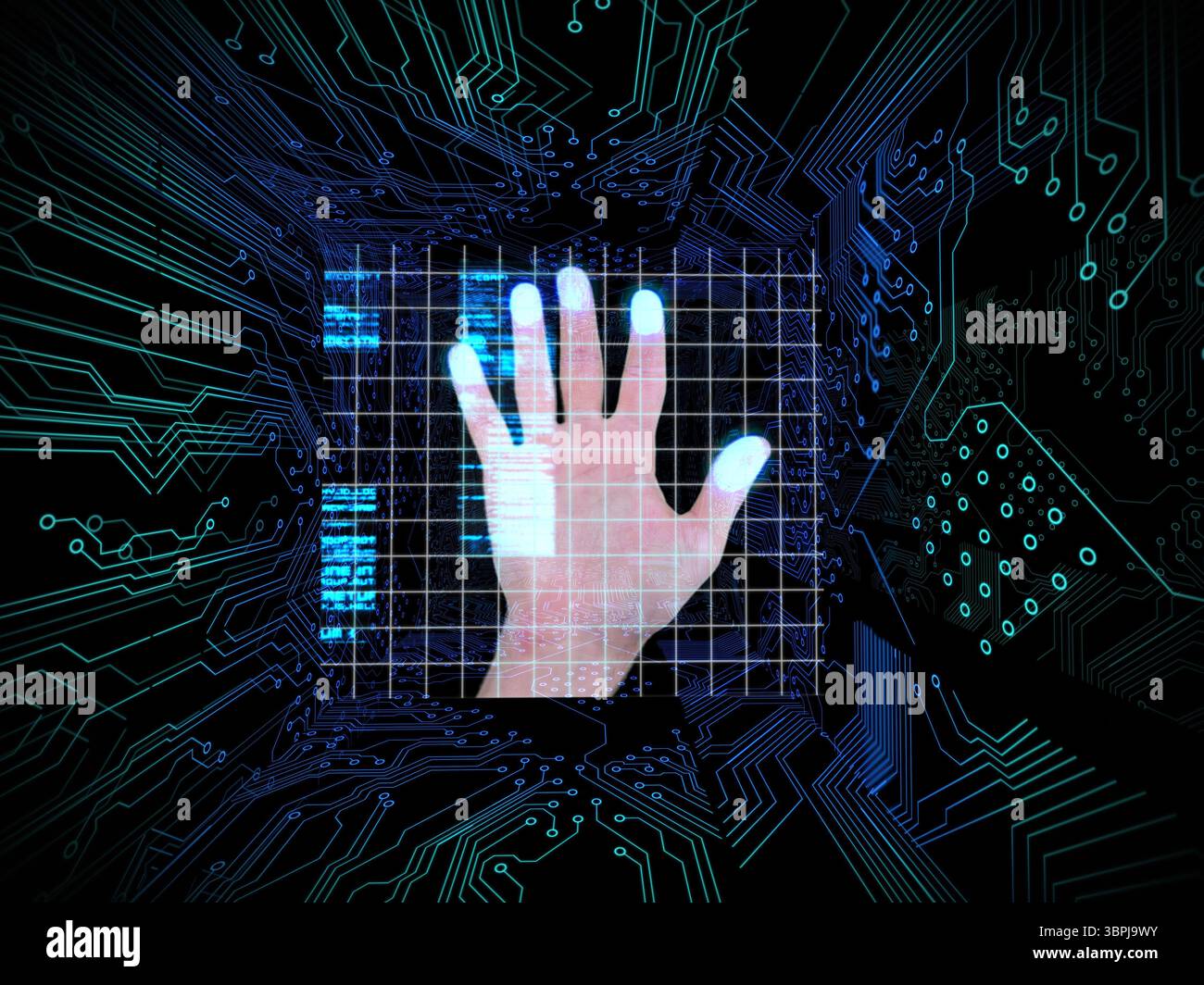 Hand scanner on black circuit board Stock Photo - Alamy