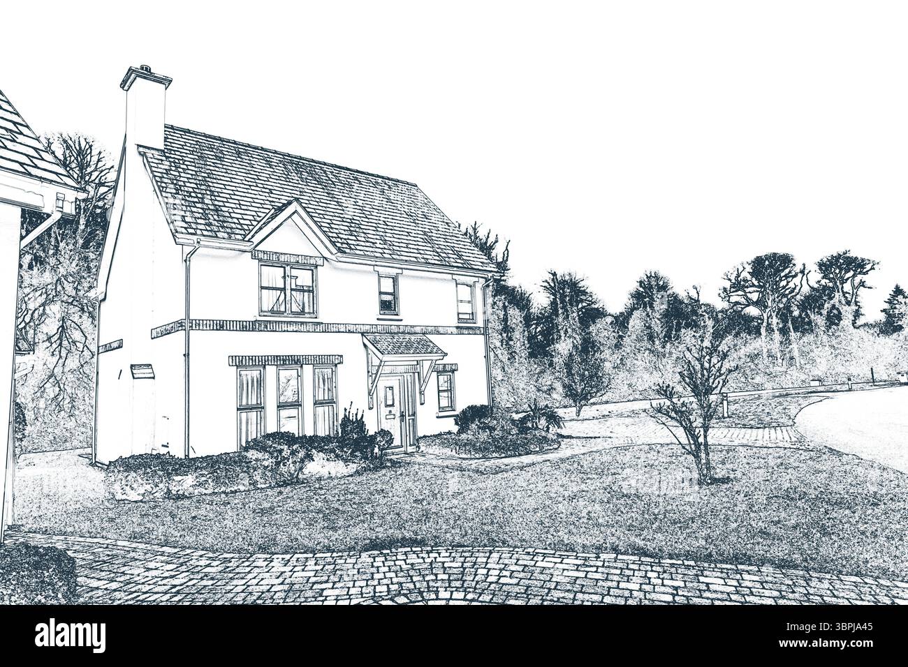 Two-story house is being shown in line-art illustration, with shingle ...