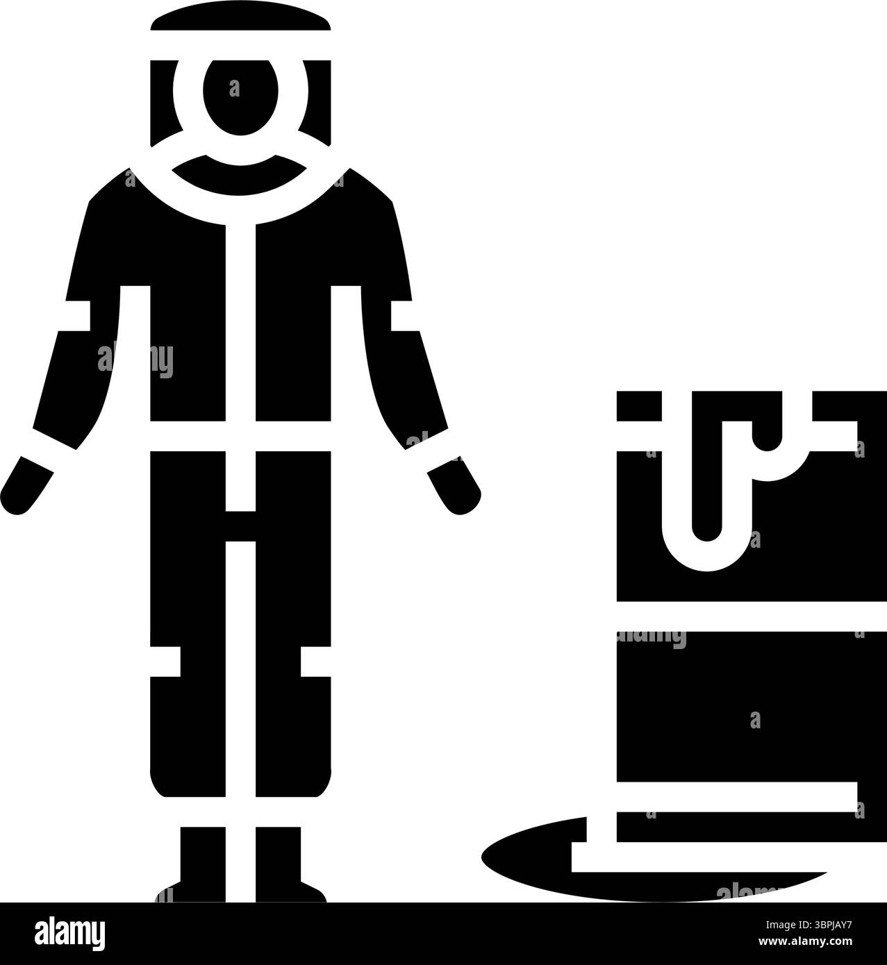 person hazmat suit near spill radioactive pollution glyph icon vector ...