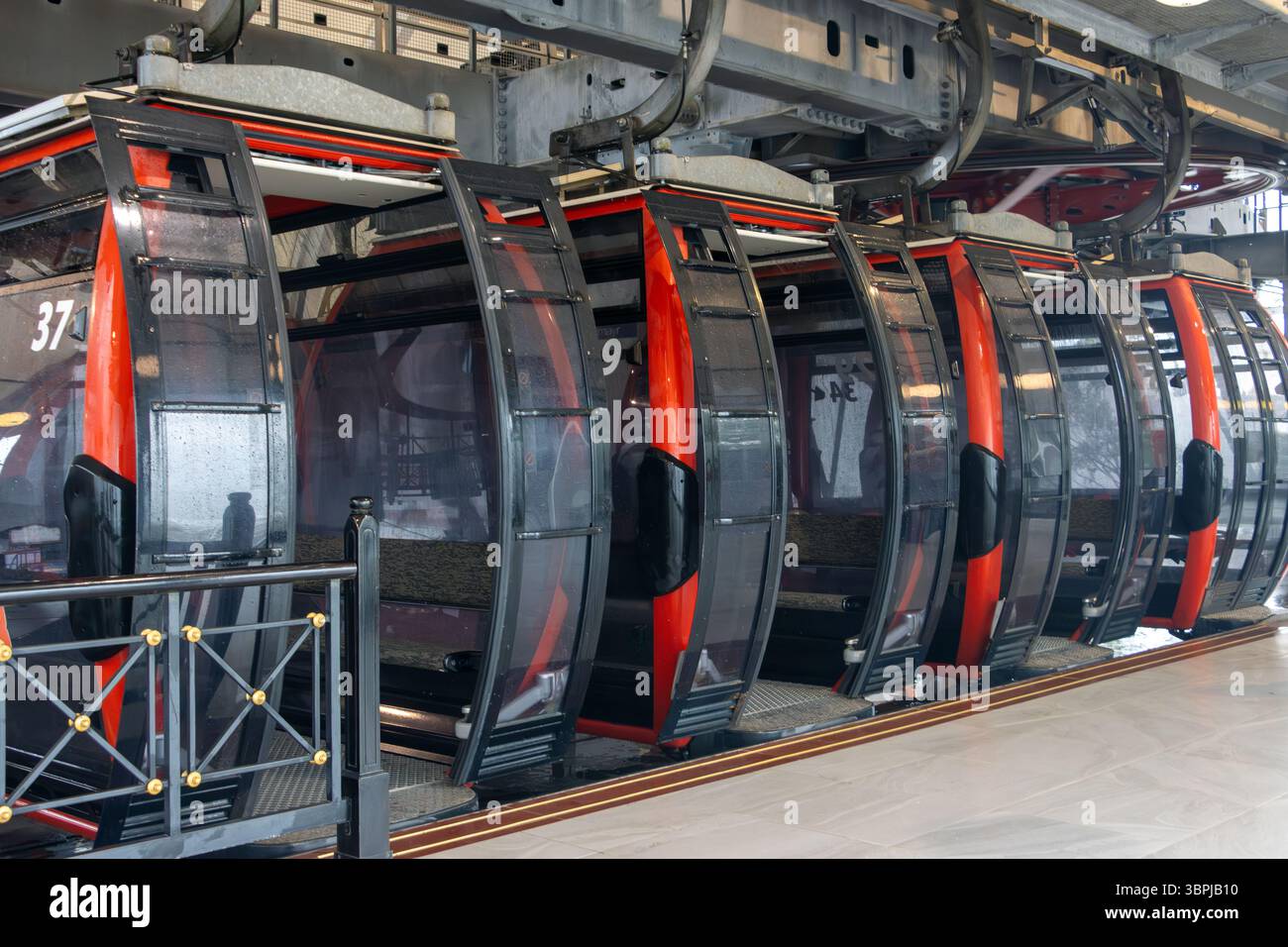 Empty cable cars with open door wait in the cable car station Stock ...