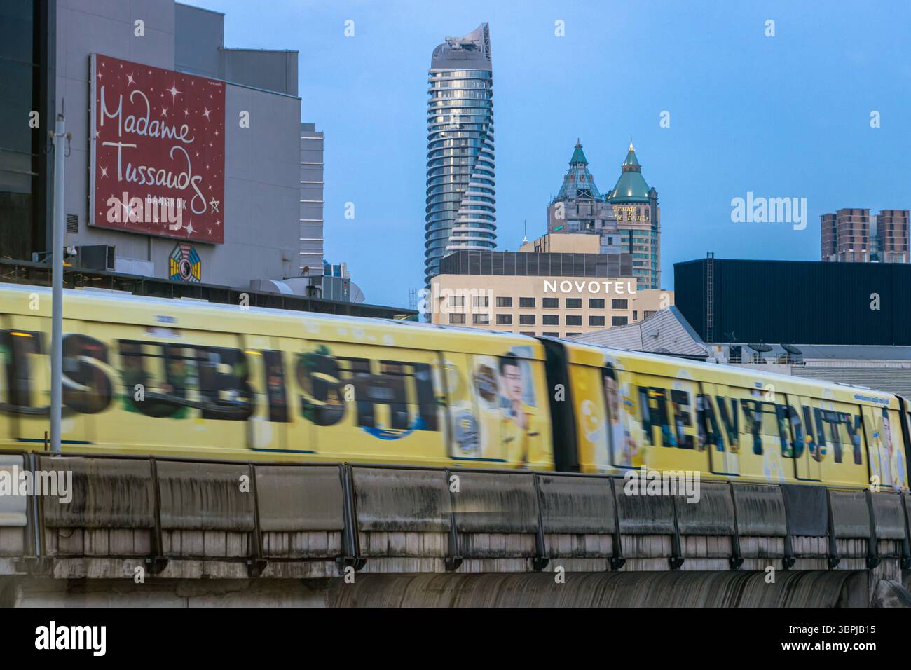 BANGKOK, THAILAND, JUNE 07 2025, A cityscape featuring a metro train ...