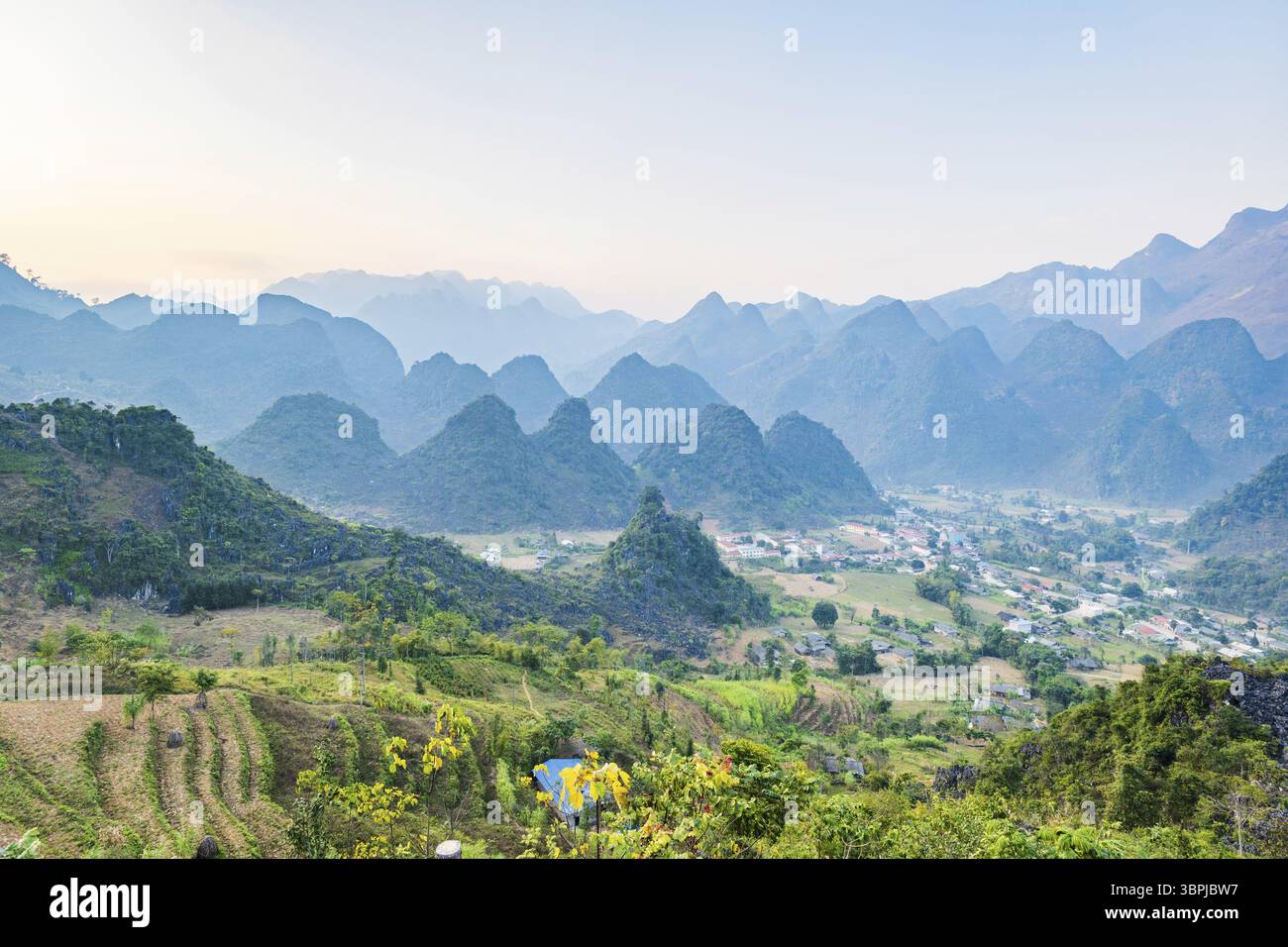 Ha Giang aerial landscape in Northern Vietnam. drone aerial view of Ha ...