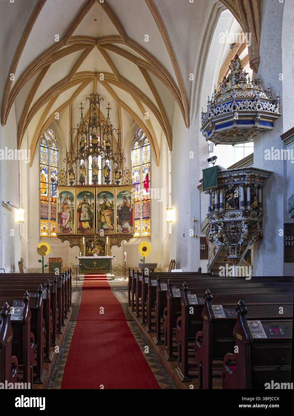 Doebelner St. Nicolaikirche with carved altar, probably around 1520 and pulpit, Renaissance ...