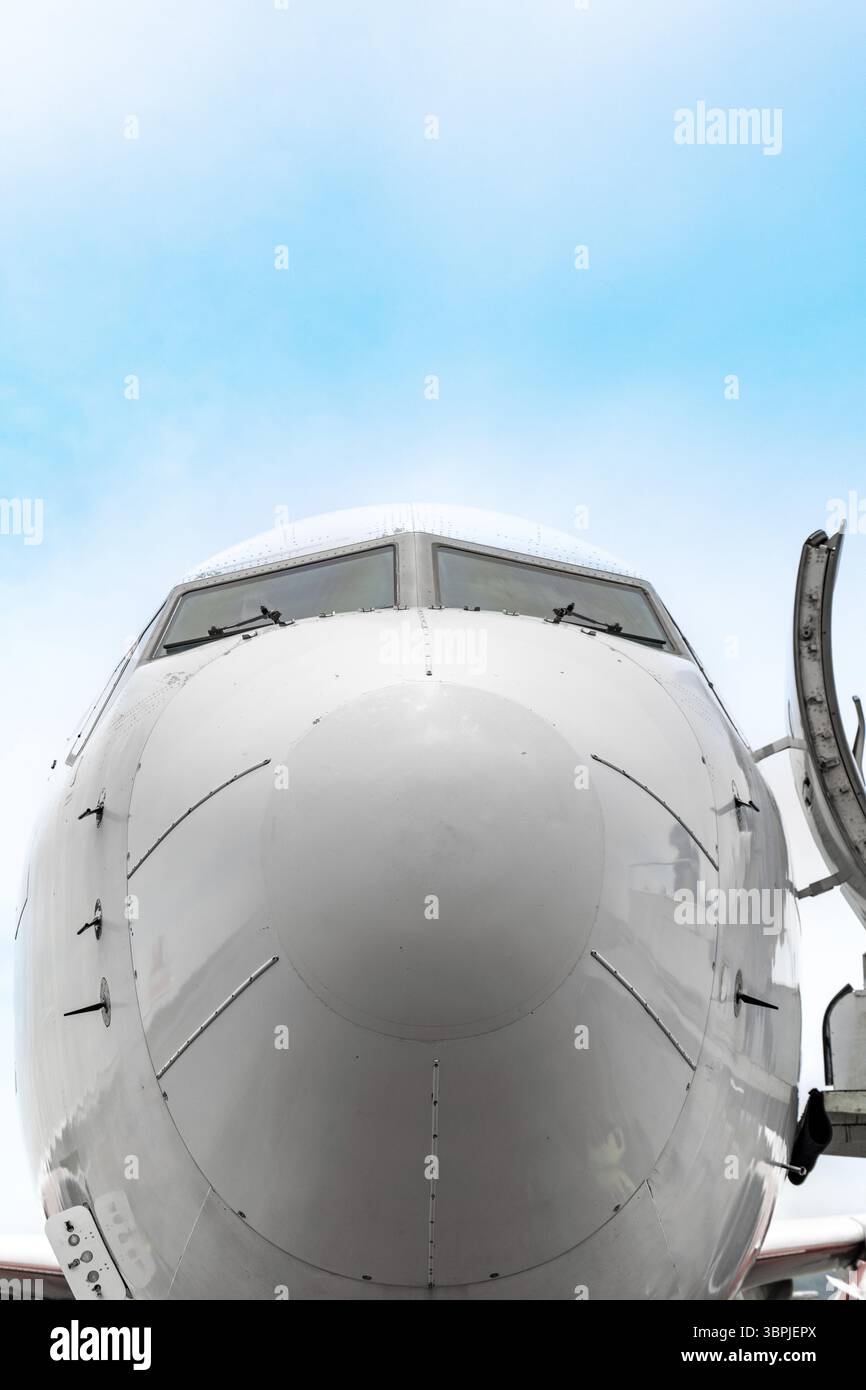 Airplane nose and cockpit of an old aircraft, close-up view Stock Photo ...