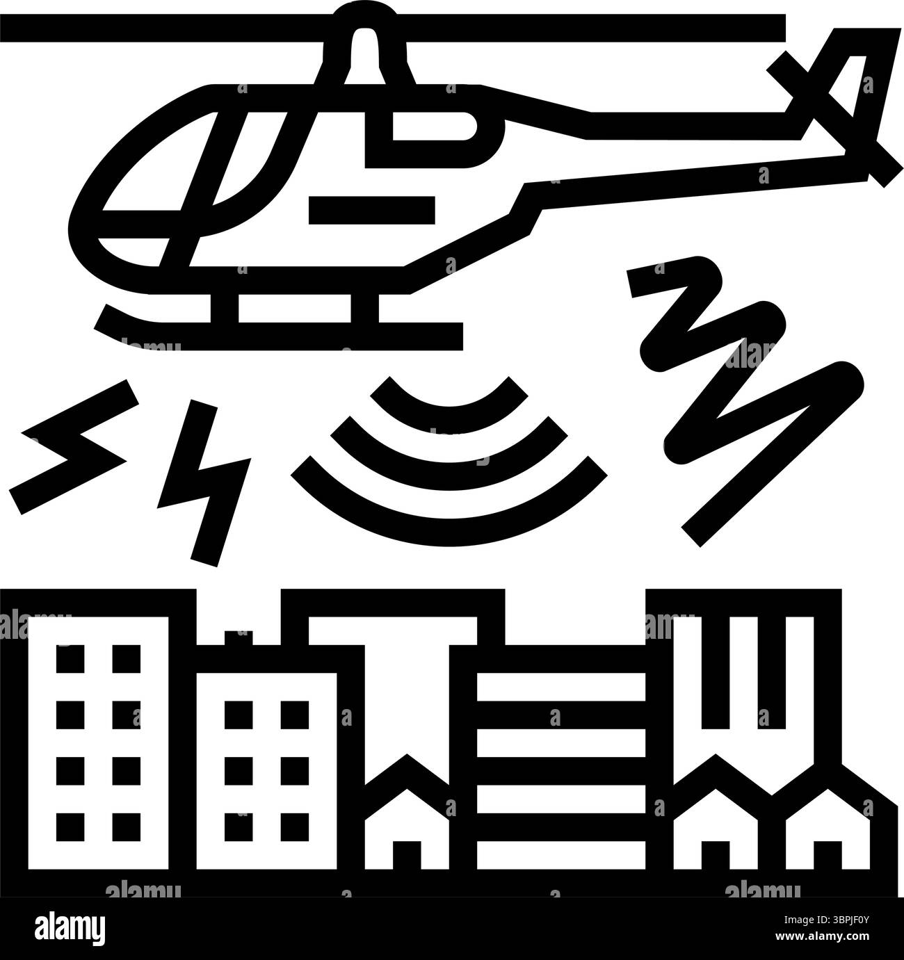 helicopter flying overhead sound waves radiating line icon vector ...