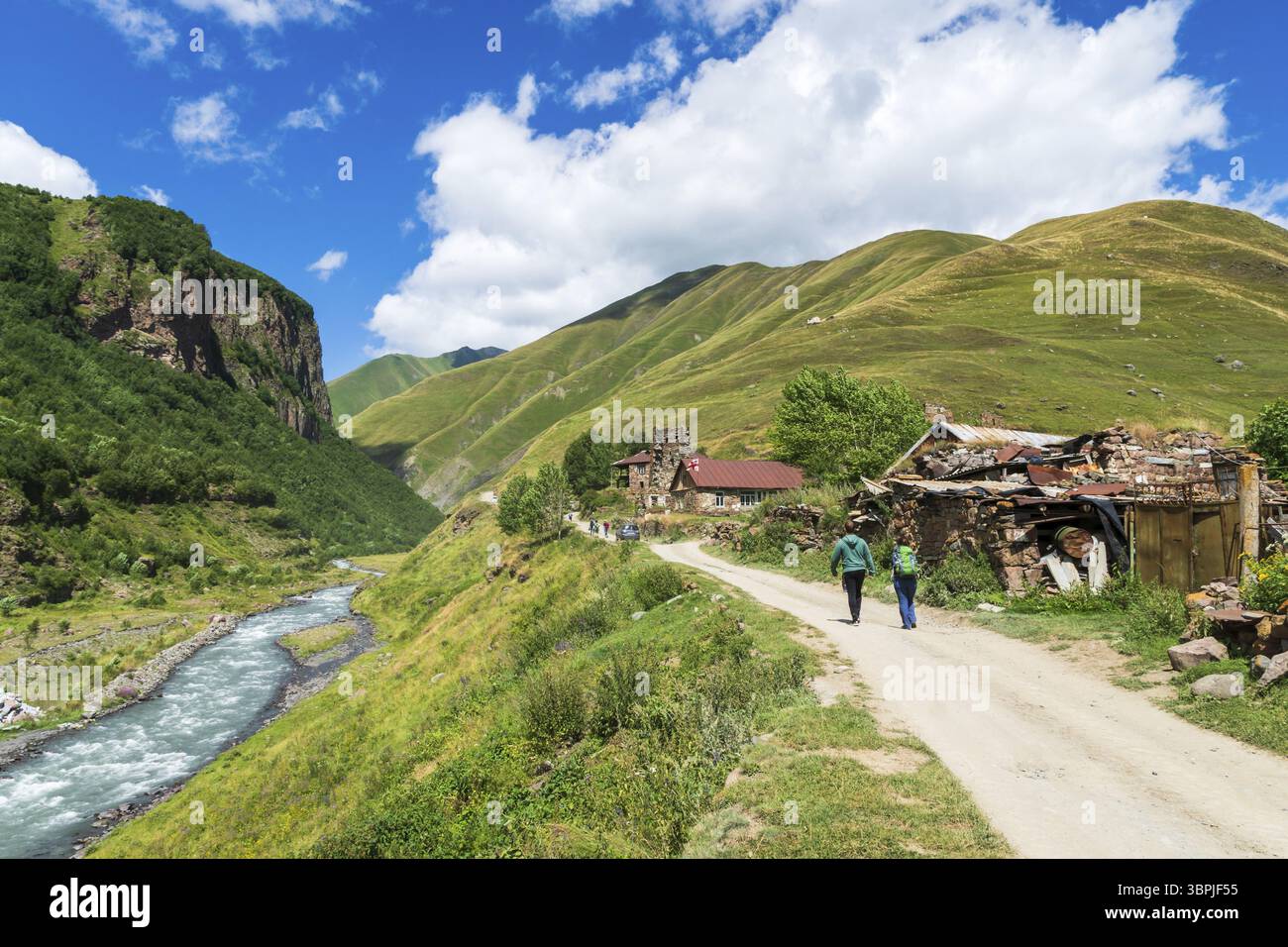 Summer hiking landscape in Georgia, Caucasus. Popular mountain hiking ...