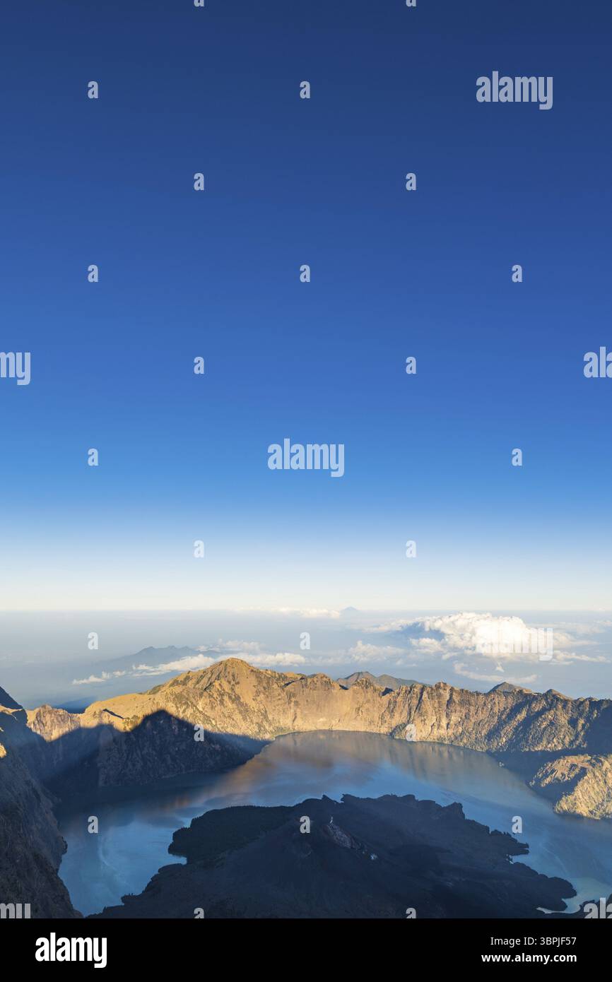 Mount Rinjani crater and lake view from summit at sunrise, Lombok ...