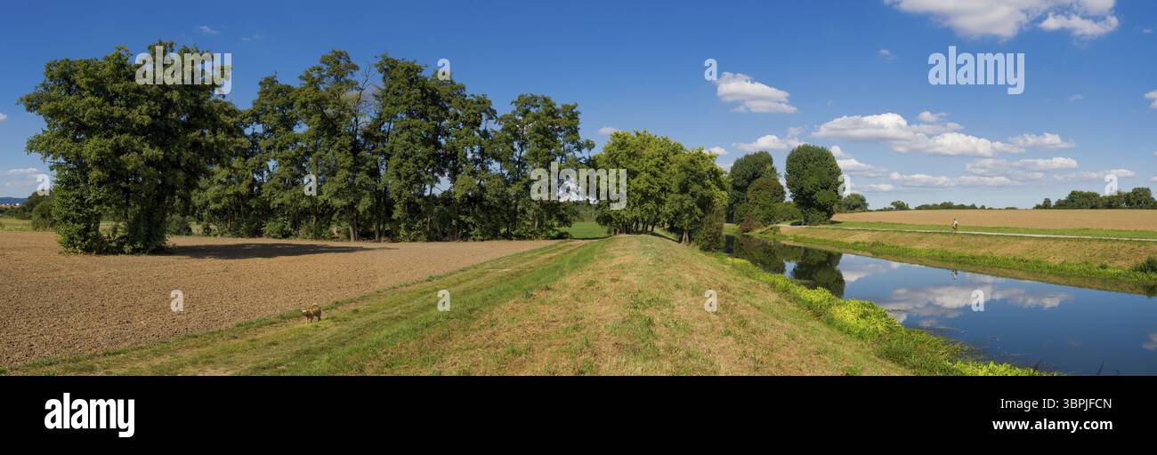 River Nidda in the north of Frankfurt/Main with dyke, riverside path ...