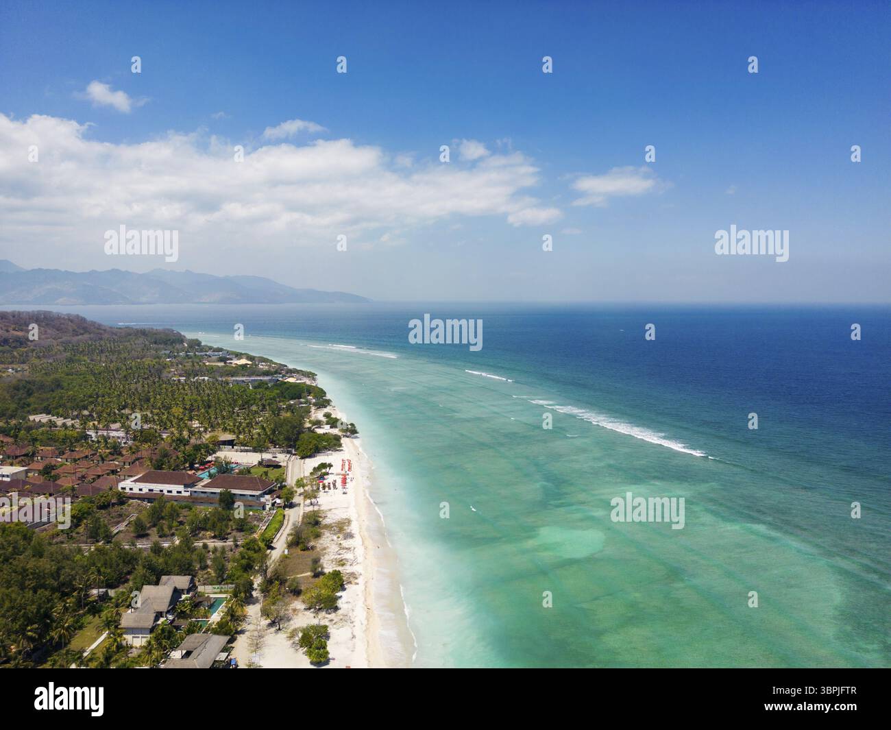 Gili Island beach aerial photo by drone. aerial view of Gili Trawangan ...