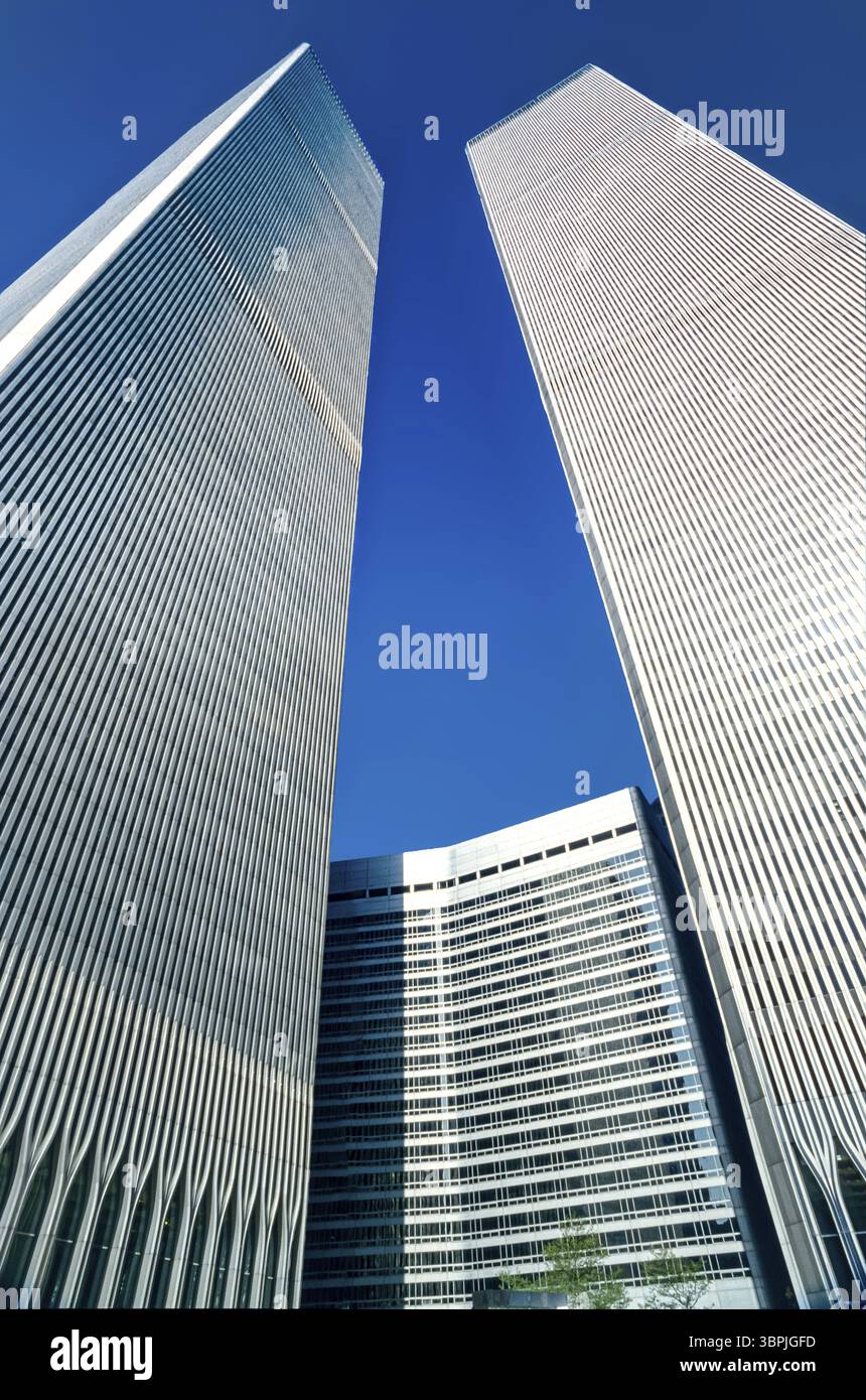 Scanned slide of a historical colour photograph of the WTC (World Trade ...