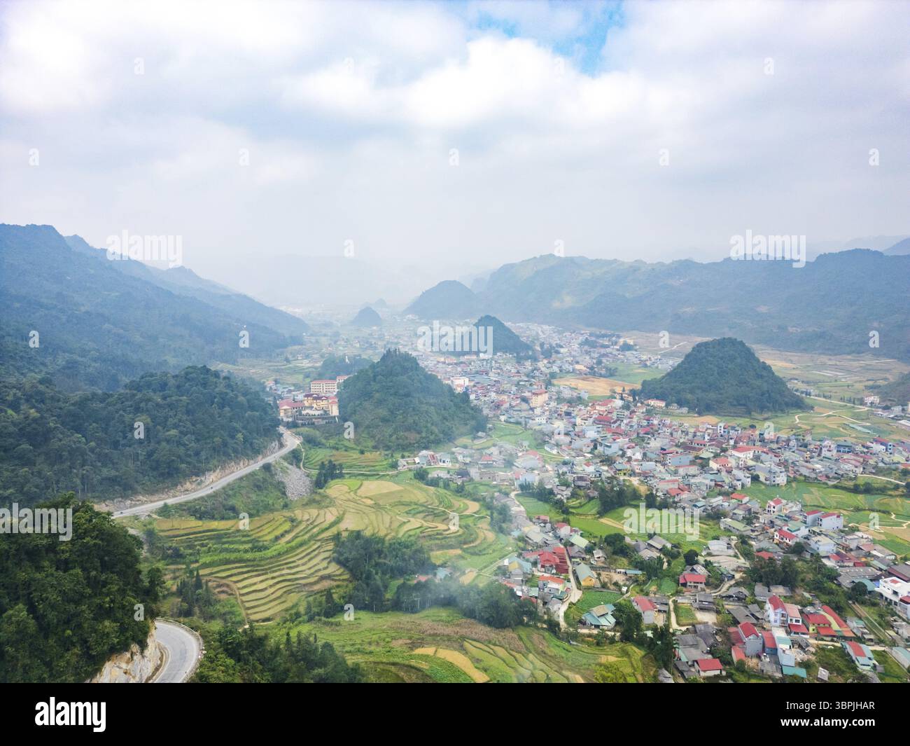 Ha Giang aerial landscape in Northern Vietnam. drone aerial view of Ha ...