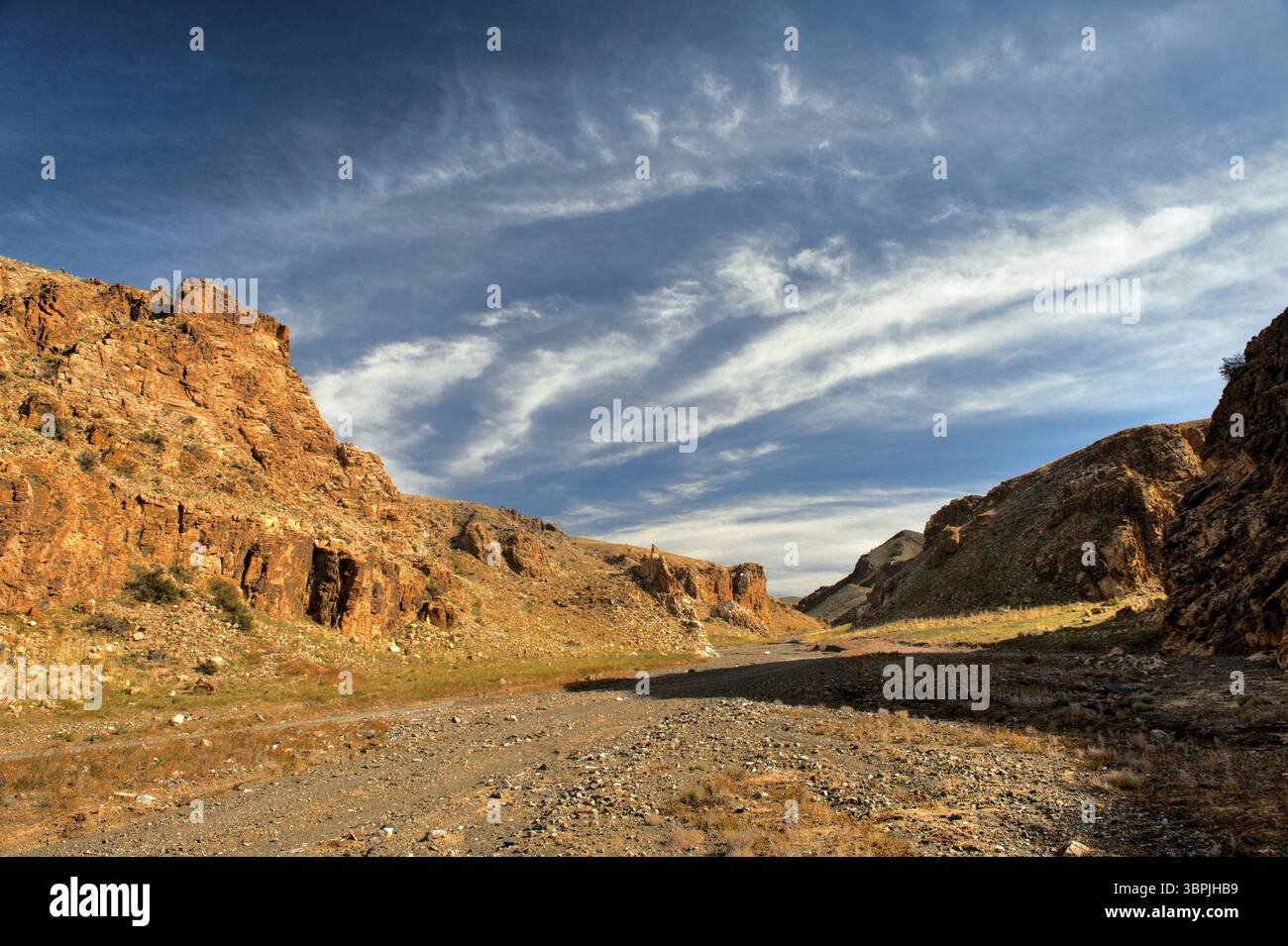 Gorge, valley and steep rock face in the Gobi Desert, Mongolia, Central ...