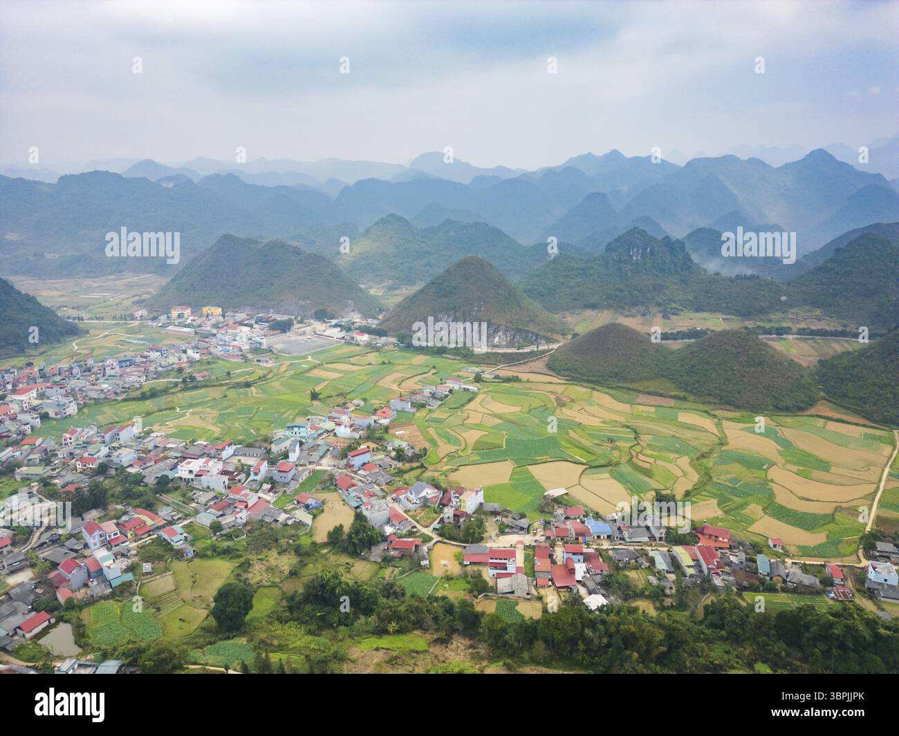 Ha Giang aerial landscape in Northern Vietnam. drone aerial view of Ha ...