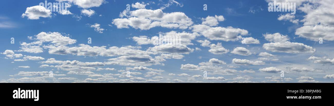 Panoramic photo of many cumulus or cluster clouds in clear air with ...