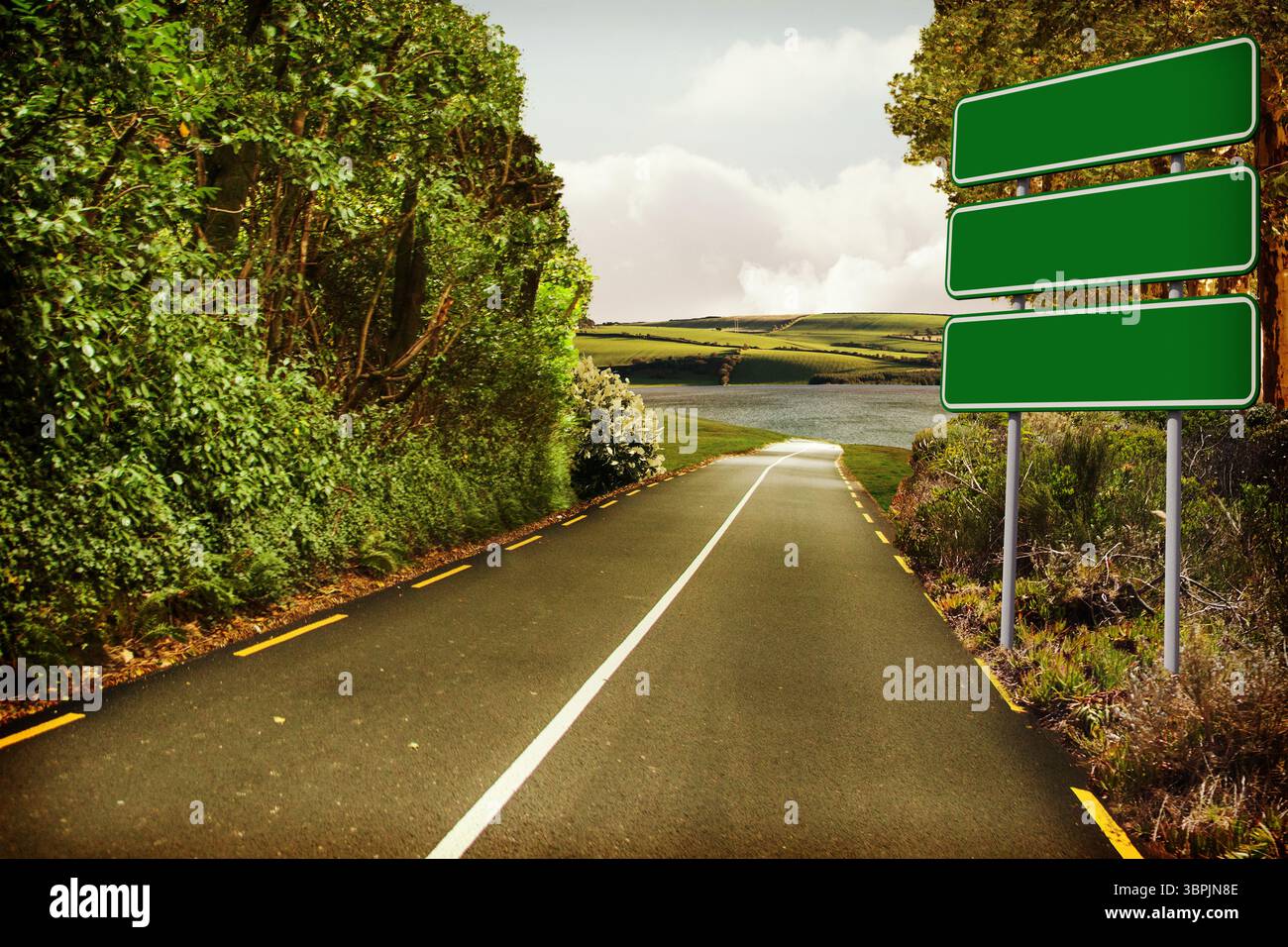 Asphalt road past hills hi-res stock photography and images - Alamy