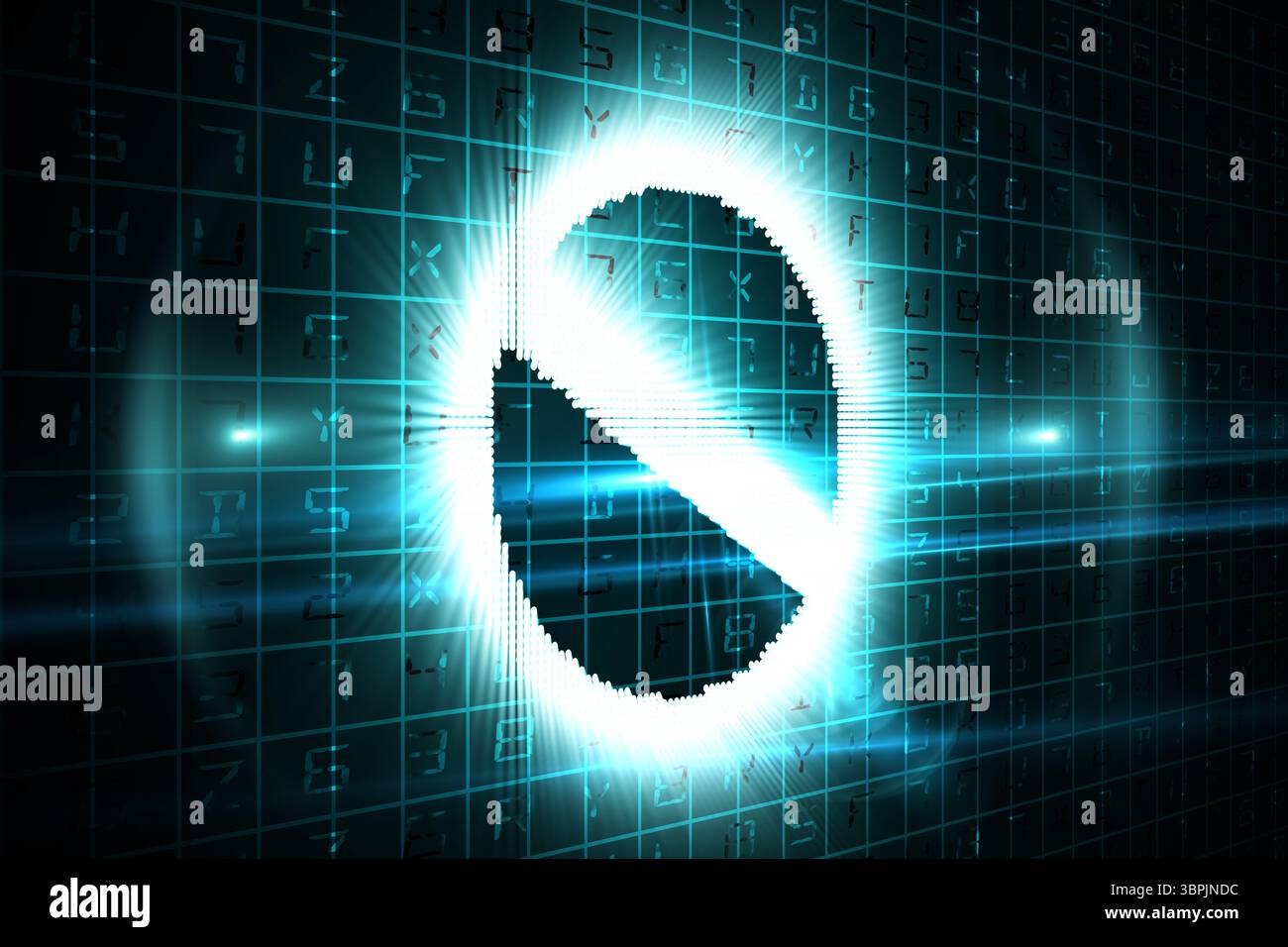Bright pixelated no-entry symbol is glowing in digital interface over ...