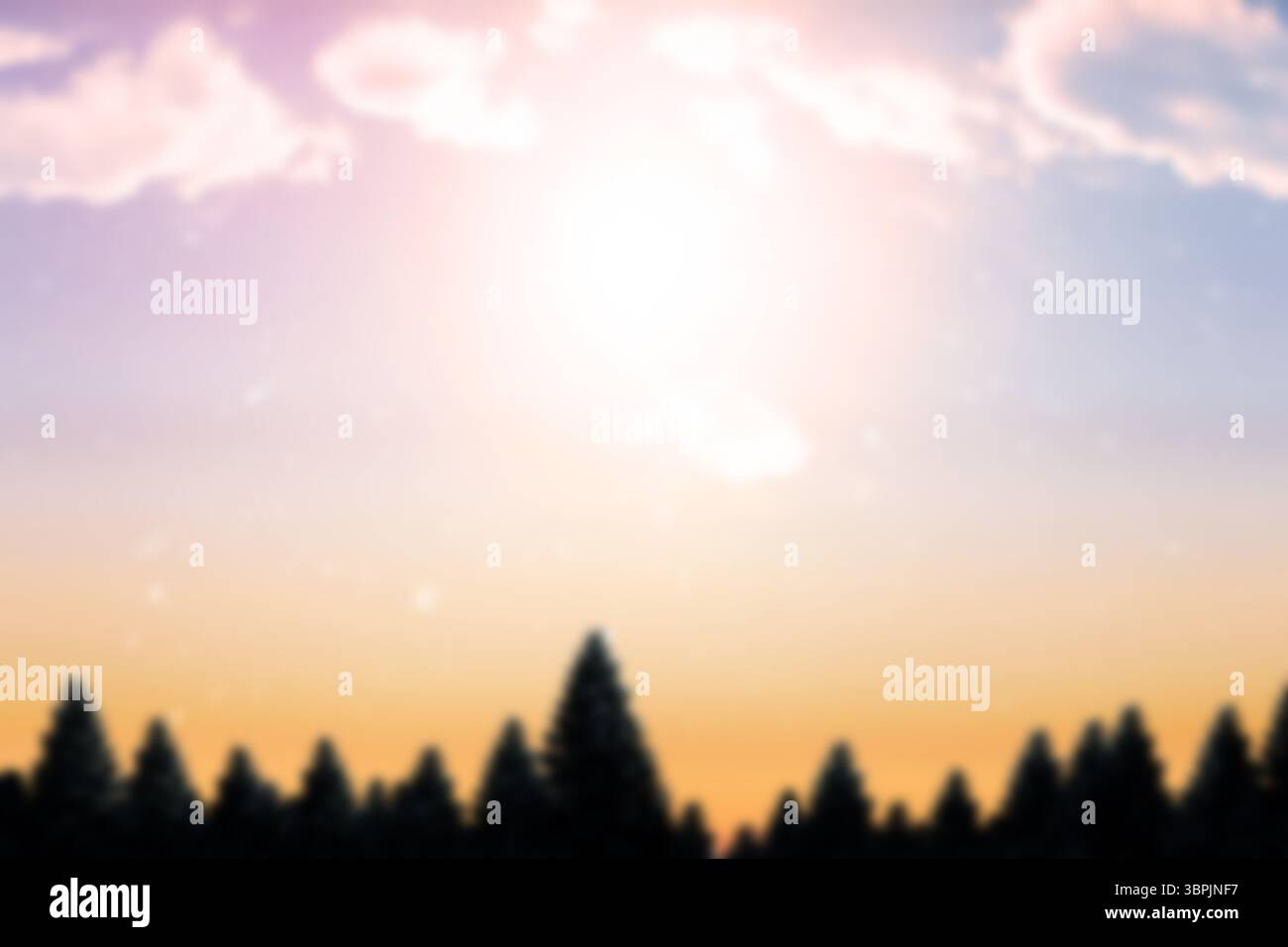 Vector sun is casting lens flare through clouds over orange-to-blue sky ...