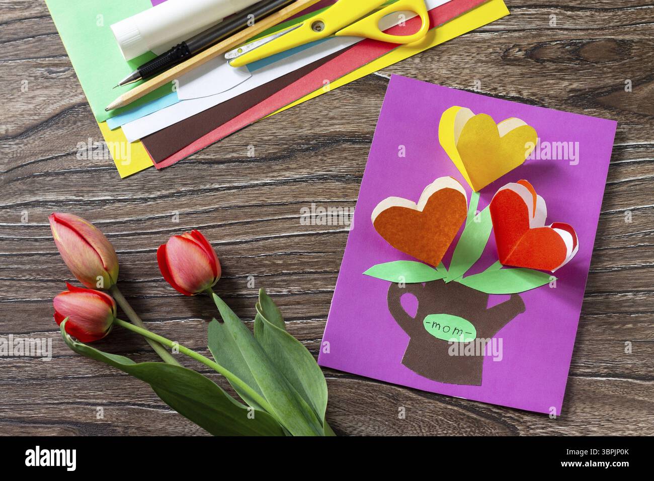 Greeting card Mother's Day with bouquet flowers tulips with the ...