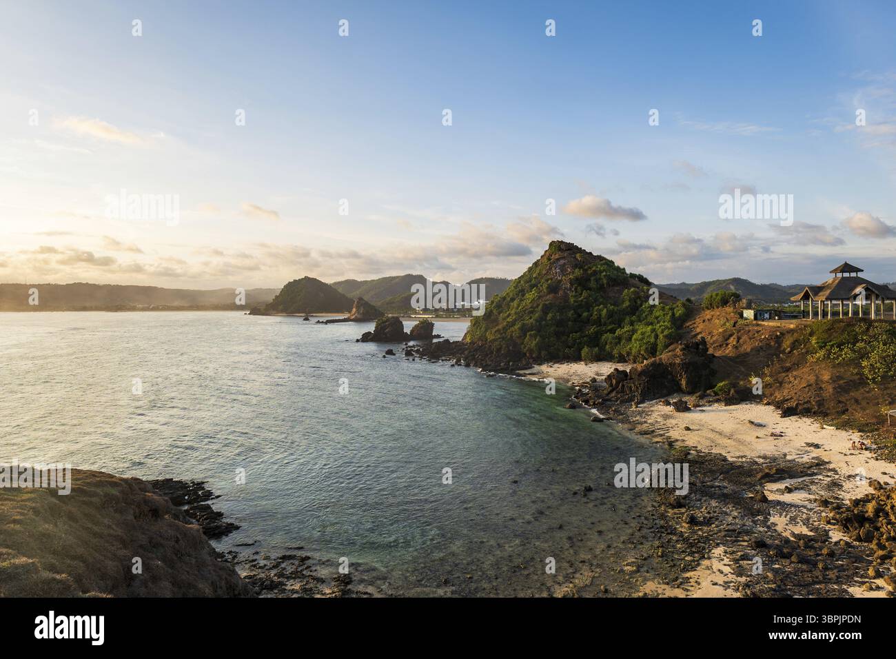 Lombok, Indonesia, Beach ocean sunset drone aerial view landscape at ...