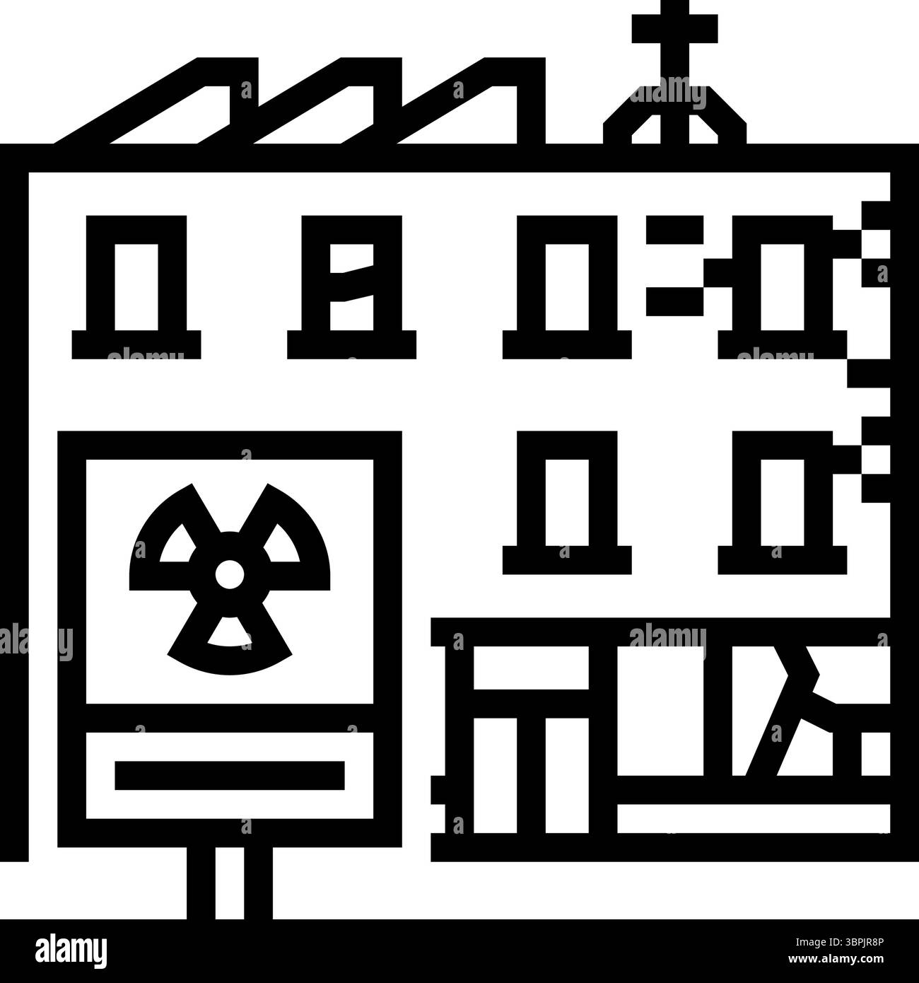 radiation warning on abandoned building radioactive pollution line icon ...