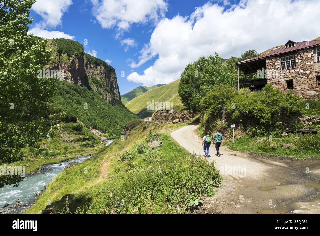 Summer hiking landscape in Georgia, Caucasus. Popular mountain hiking ...