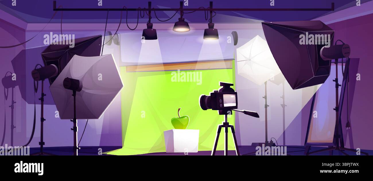 Photo studio cartoon interior - green backdrop with apple on white ...