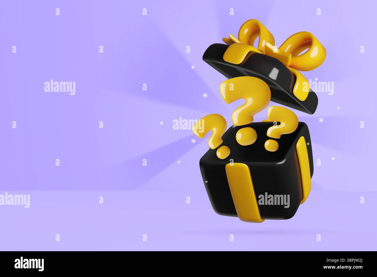 Black mystery box with question marks 3d vector icon on purple ...