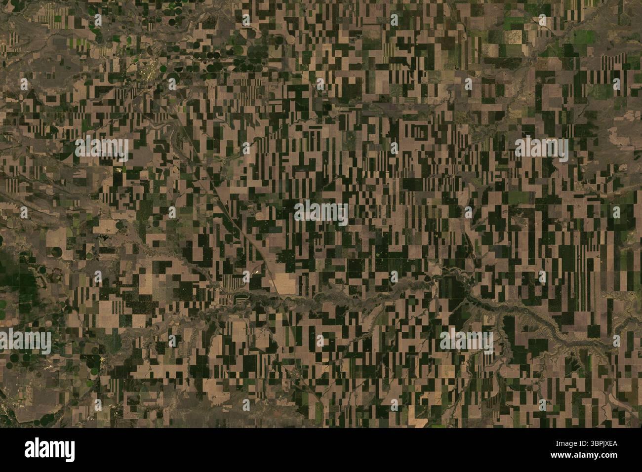 Satellite image of agricultural structures in Montana near Conrad ...