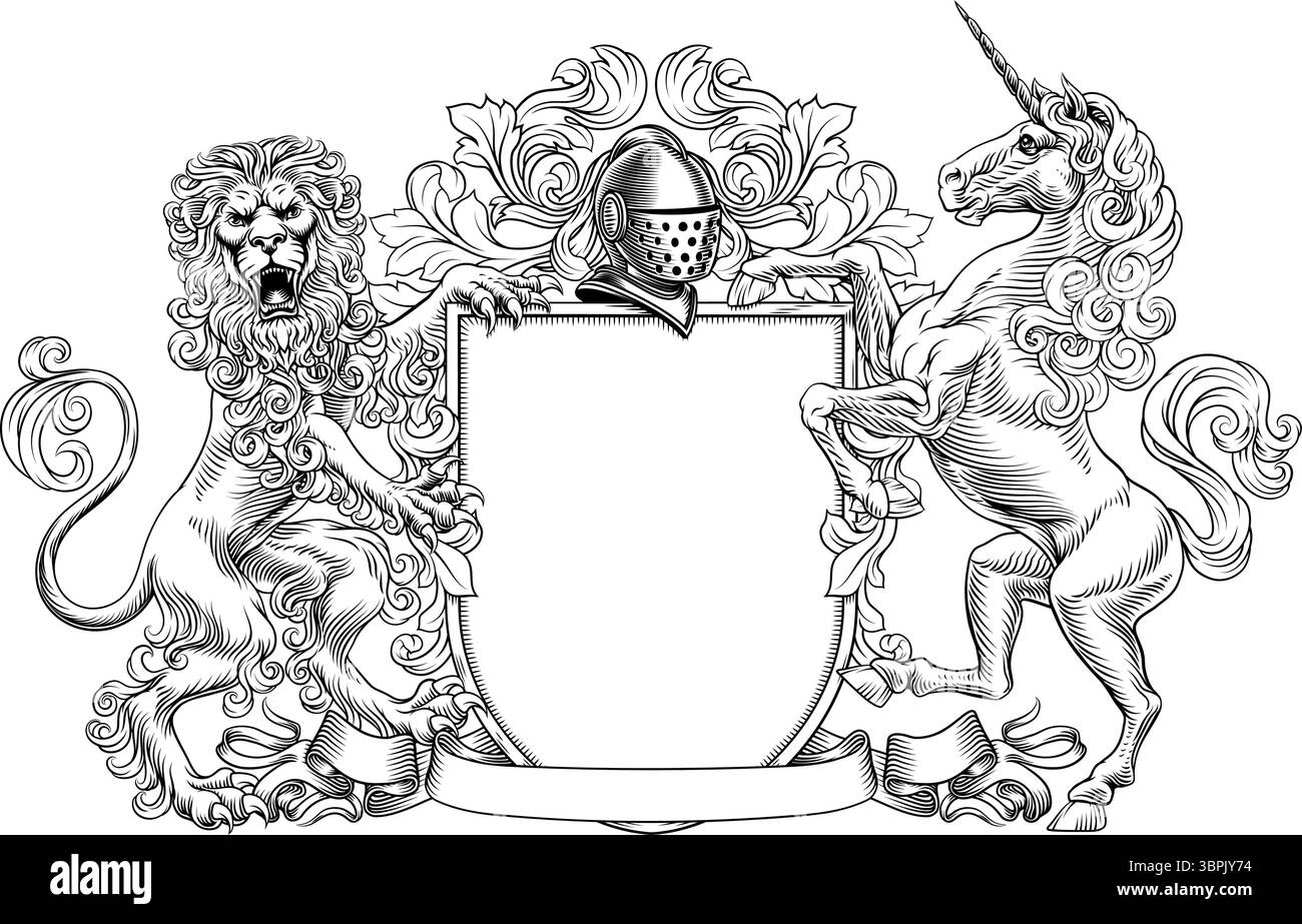 Coat of Arms Crest Lion Unicorn Heraldry Shield Stock Vector Image ...