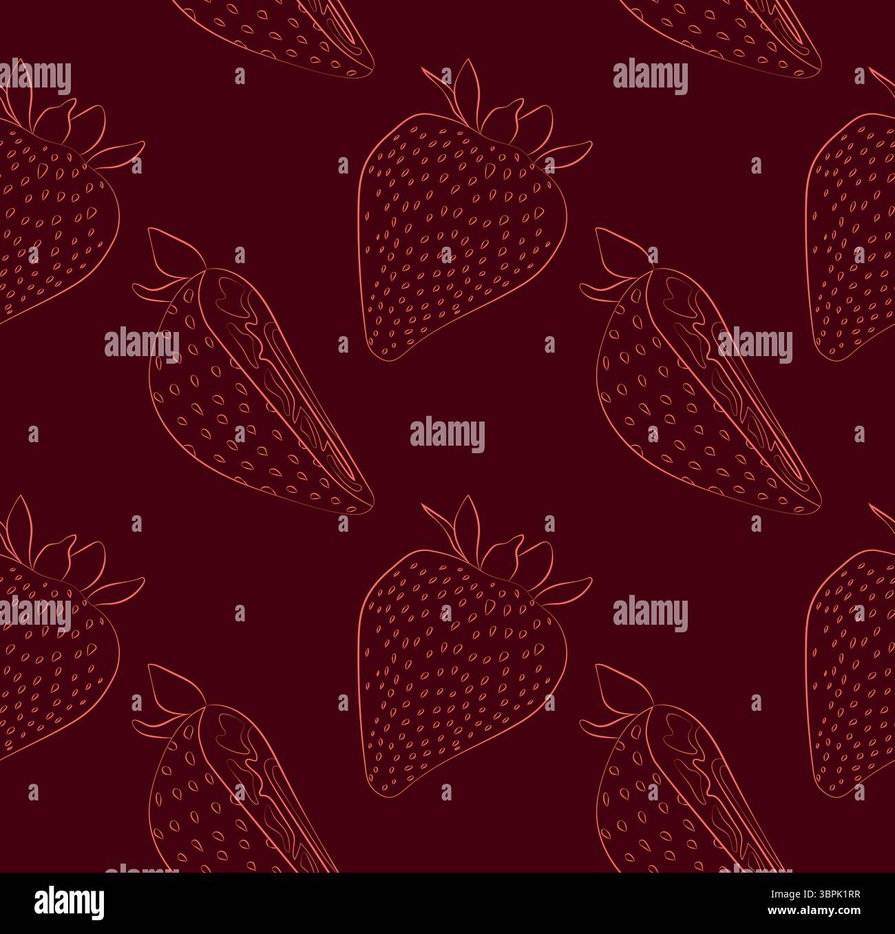 Seamless pattern with a line drawing of whole strawberries and their ...