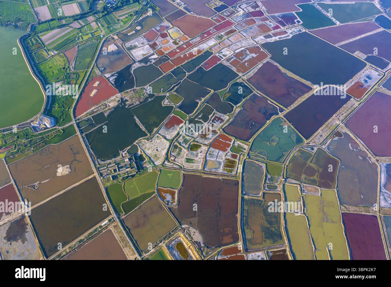 Aerial photo shows the colorful salt lake in Yuncheng City, north China ...