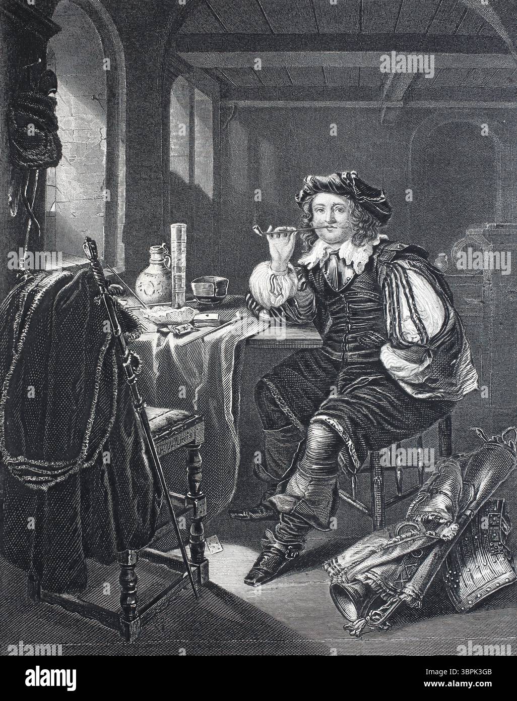 The Trumpeter in the Guardroom, Tower Watchman, engraving after a ...