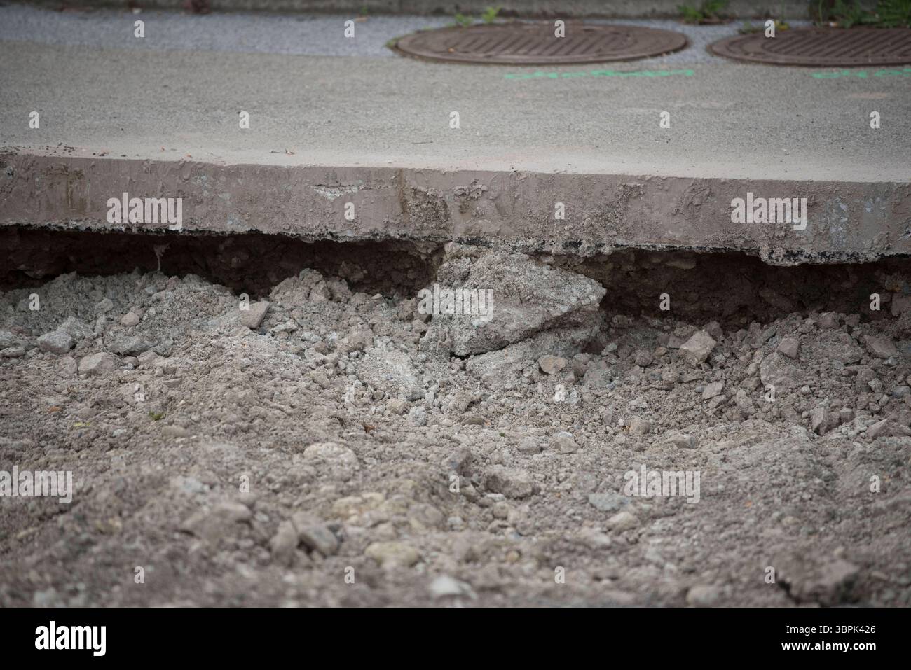 severe road damage and damage to the pavement, traffic infrastructure ...