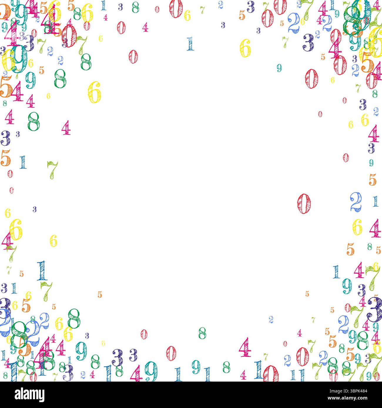 School math notebook cover. Colorful childish numbers floating in the ...