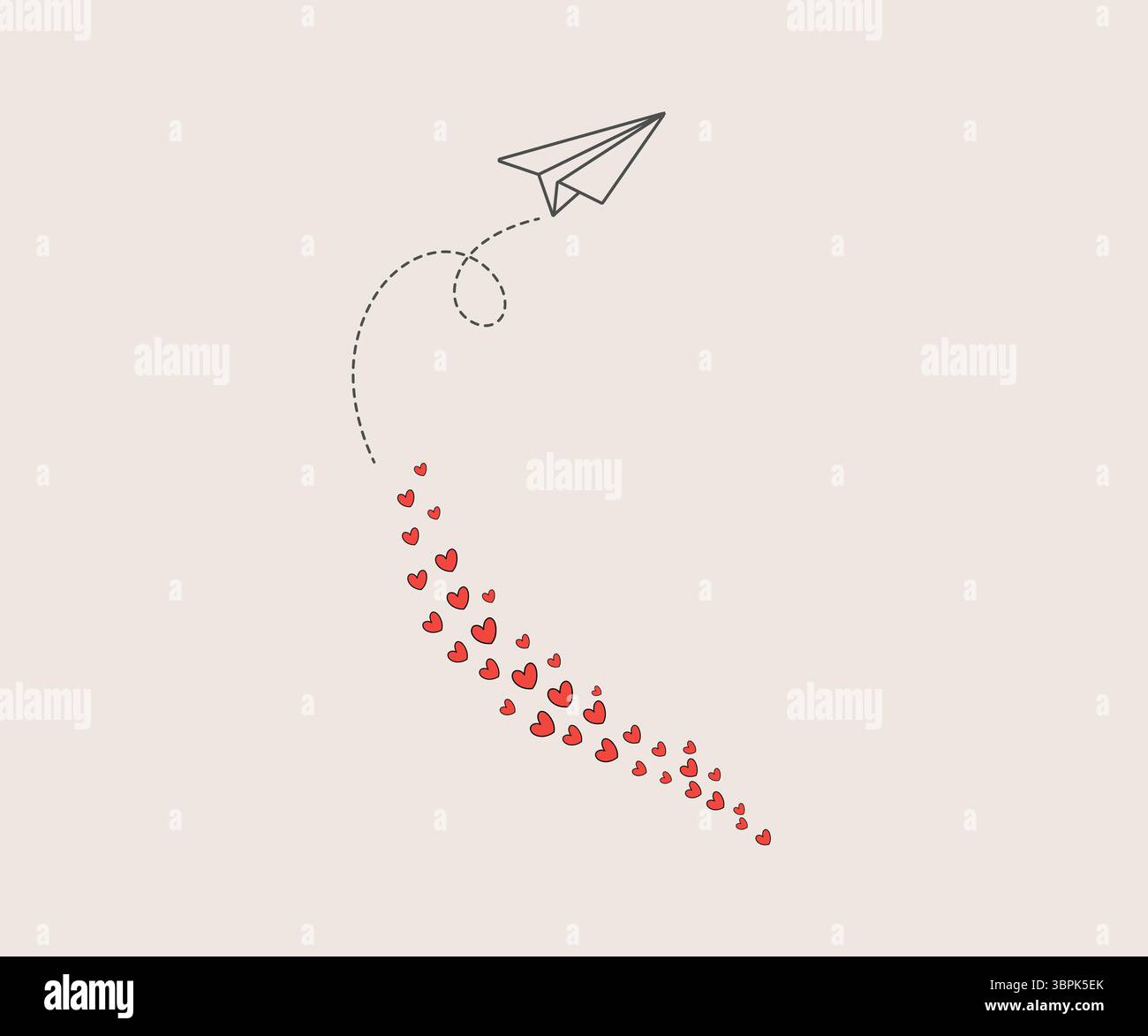 Paper Plane with Love Icon Trail Vector Illustration for Romantic and ...