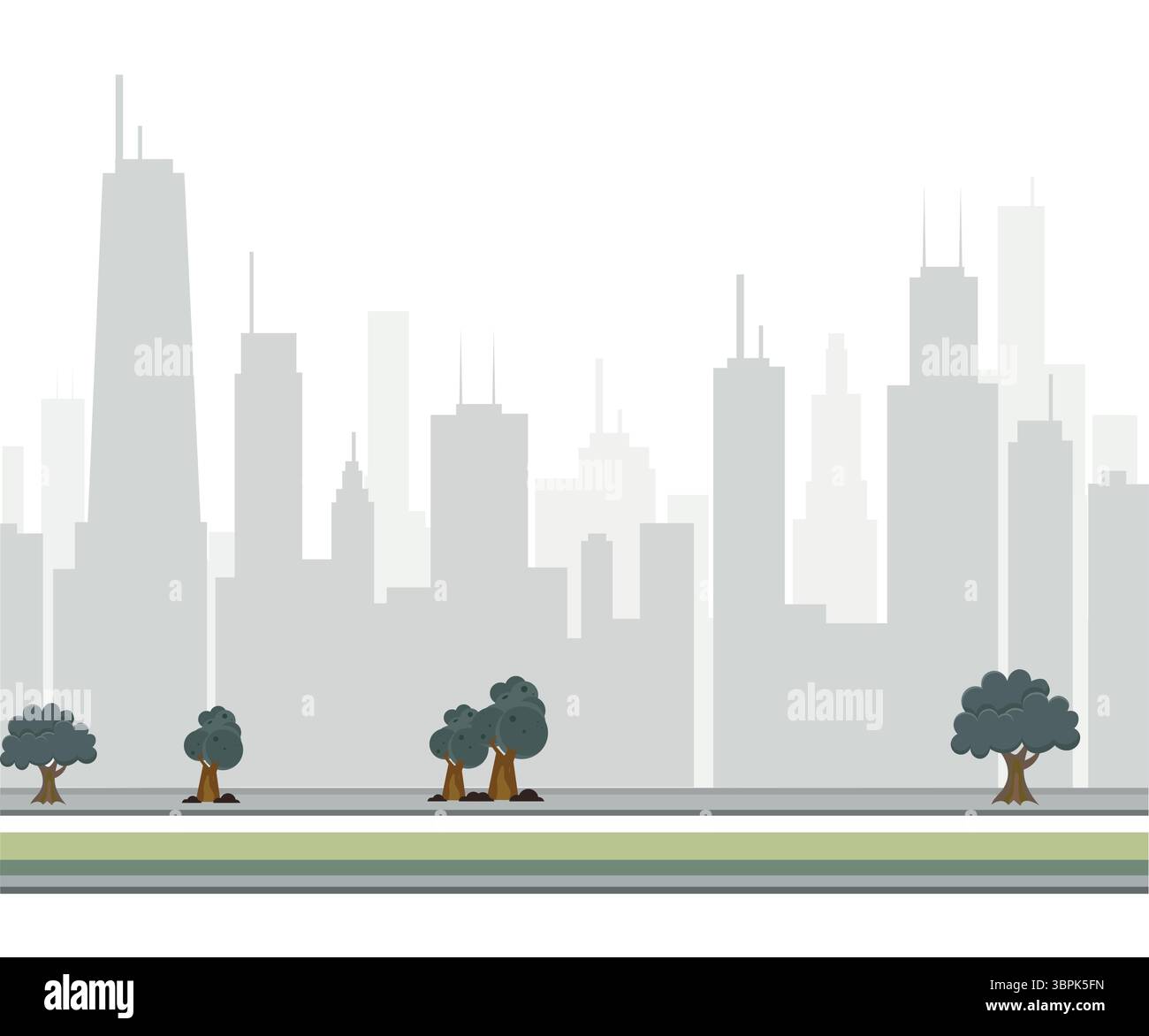 Modern Urban City Road with Lush Trees Vector Illustration Design Stock ...