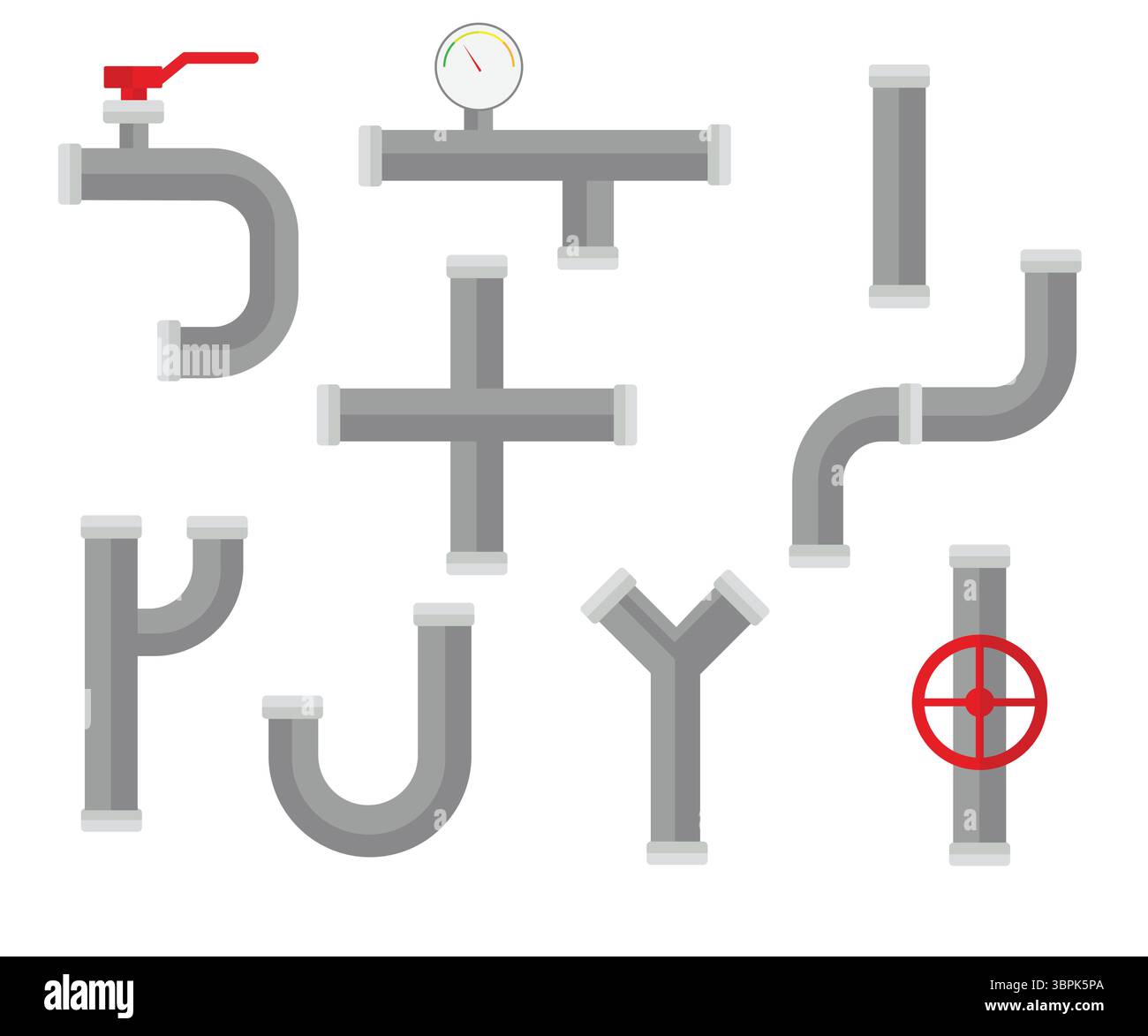 Industrial Water Pipe Collection – Flat Style Vector Set of Plumbing ...