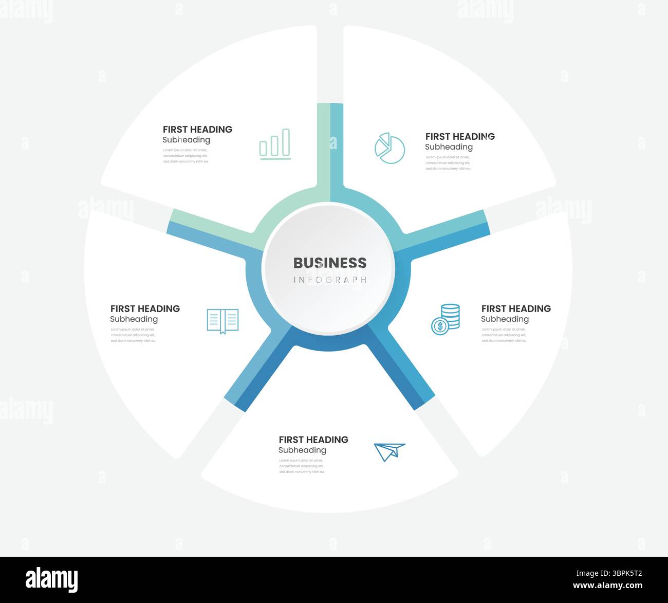 5 Section Circular Pie Diagram – Business Infographic for Process and Data Visualization Stock ...